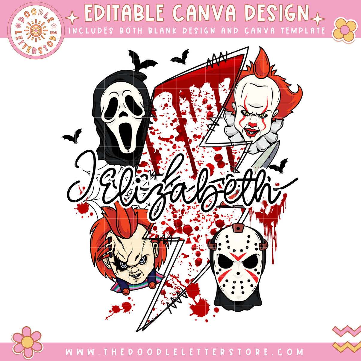 EDITABLE Bloody Horror Halloween Doodle Letter, CANVA TEMPLATE, Make y ...