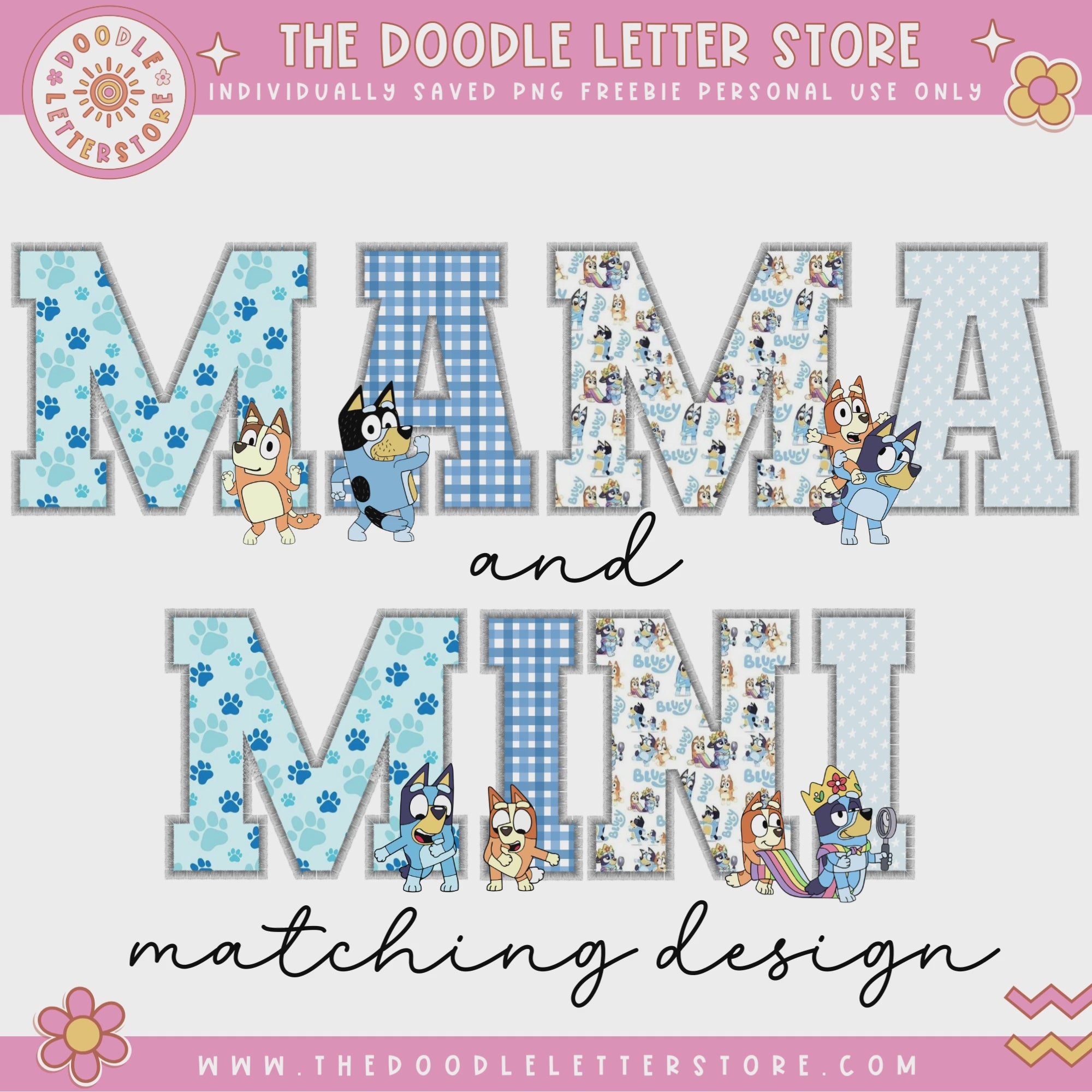 Blue Matching Mama & Mini Design – The Doodle Letter Store