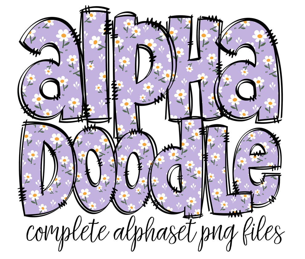 Purple Daisy Doodle Letters PNG Bundle, Purple Flower Floral Bright Ha ...