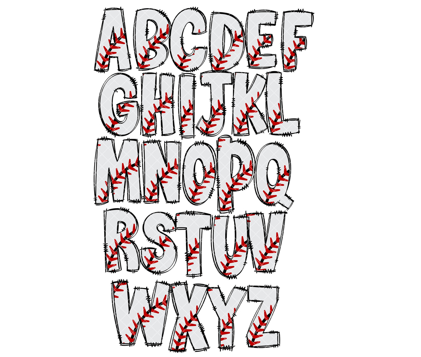 Baseball Alphabet Letters PNG Bundle, Baseball Sports Doodle Letters ...