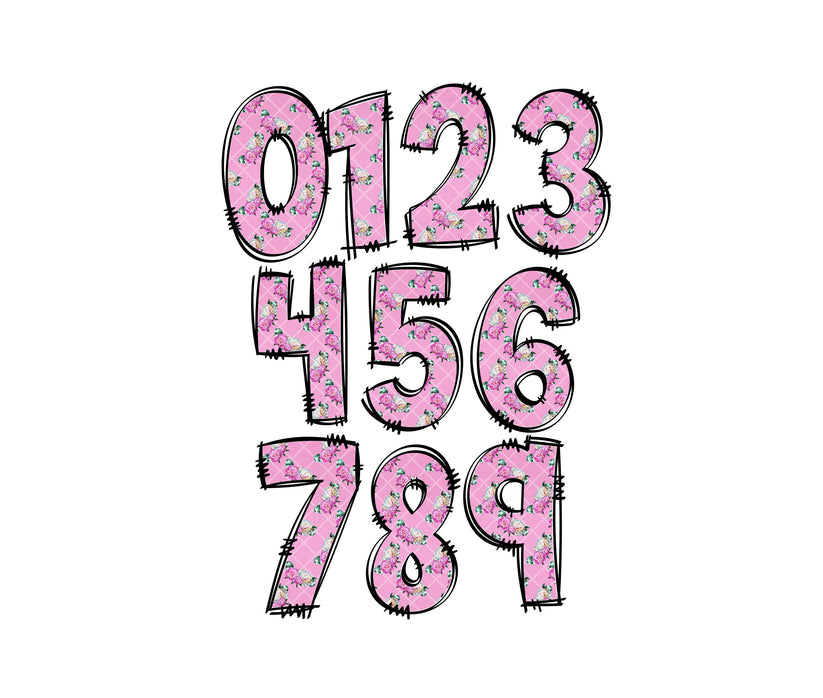 Pink Floral Doodle letters, Hand Drawn Doodle Alpha Bundle Patterned N ...